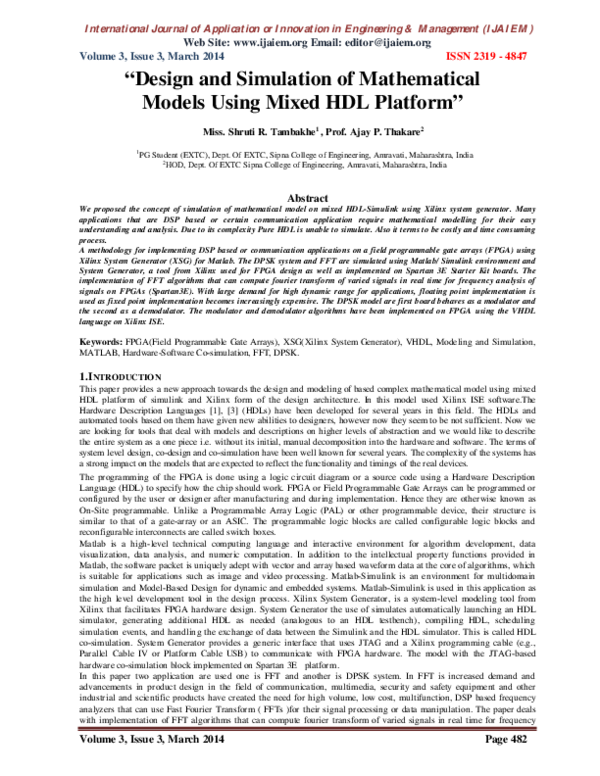 Pdf Design And Simulation Of Mathematical Models Using Mixed Hdl Platform