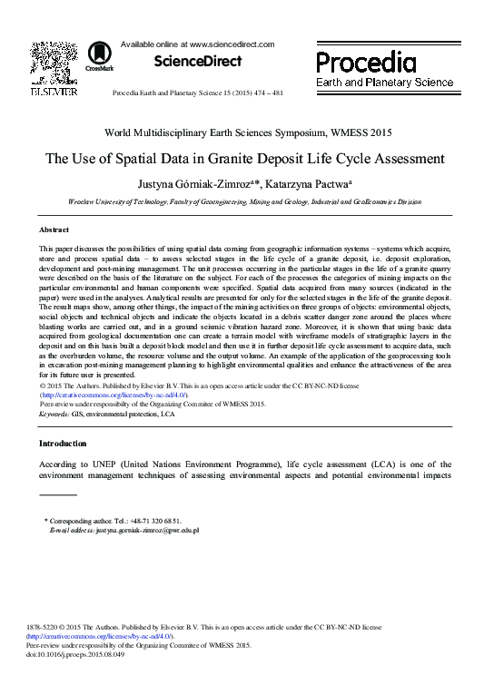 (PDF) The Use of Spatial Data in Granite Deposit Life Cycle Assessment