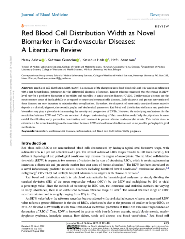(PDF) Red Blood Cell Distribution Width as Novel Biomarker in Cardiovascular Diseases: A ...