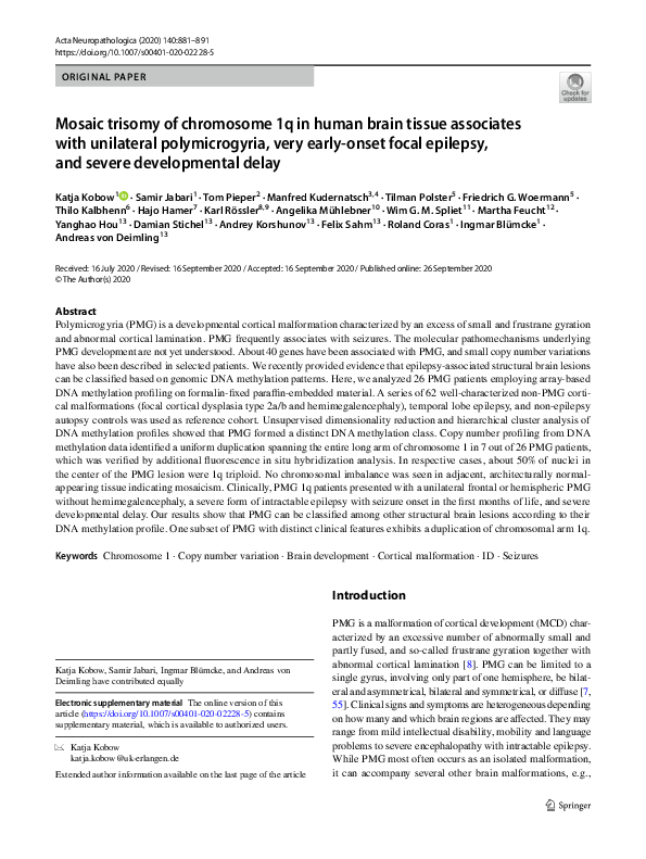 (PDF) Mosaic trisomy of chromosome 1q in human brain tissue associates ...