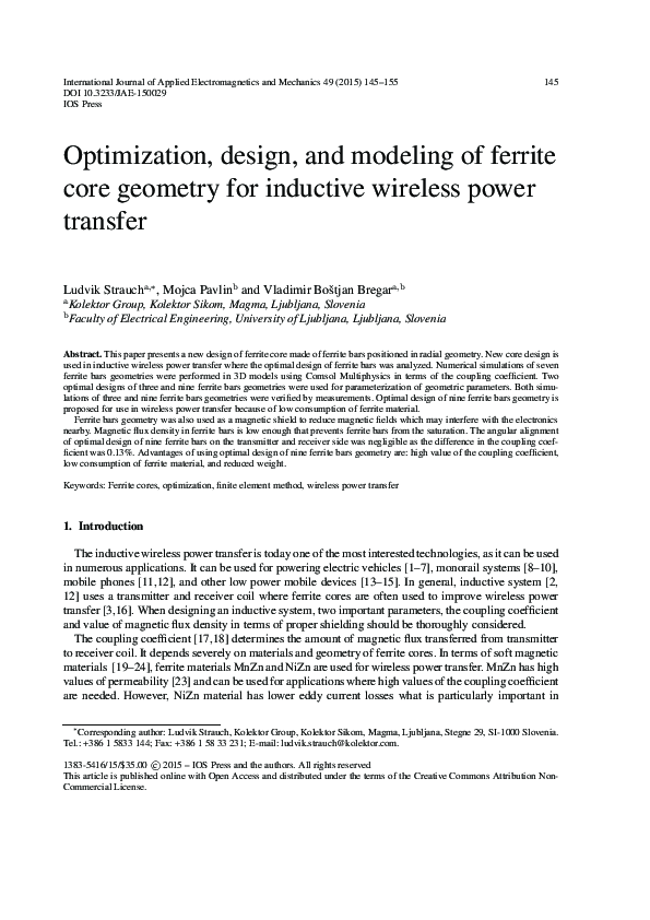 (PDF) Optimization, design, and modeling of ferrite core geometry for inductive wireless power ...
