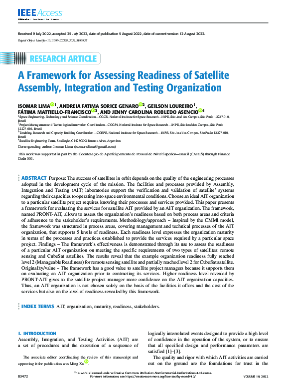 (PDF) A Framework for Assessing Readiness of Satellite Assembly ...