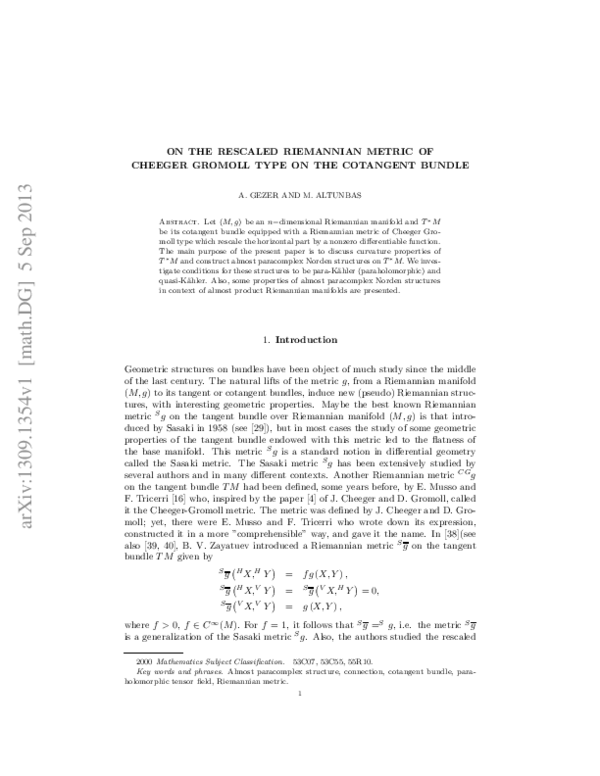 (PDF) On the rescaled Riemannian metric of Cheeger-Gromoll type on the ...