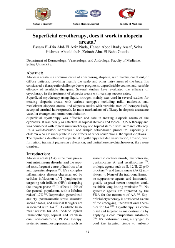 (PDF) Superficial Cryotherapy, Does It Work In Alopecia Areata?