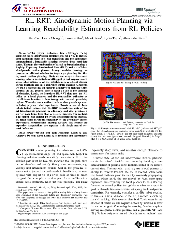 (PDF) RL-RRT: Kinodynamic Motion Planning via Learning Reachability ...