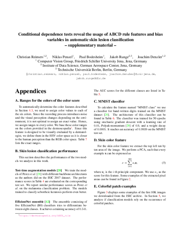 Pdf Conditional Dependence Tests Reveal The Usage Of Abcd Rule Features And Bias Variables In