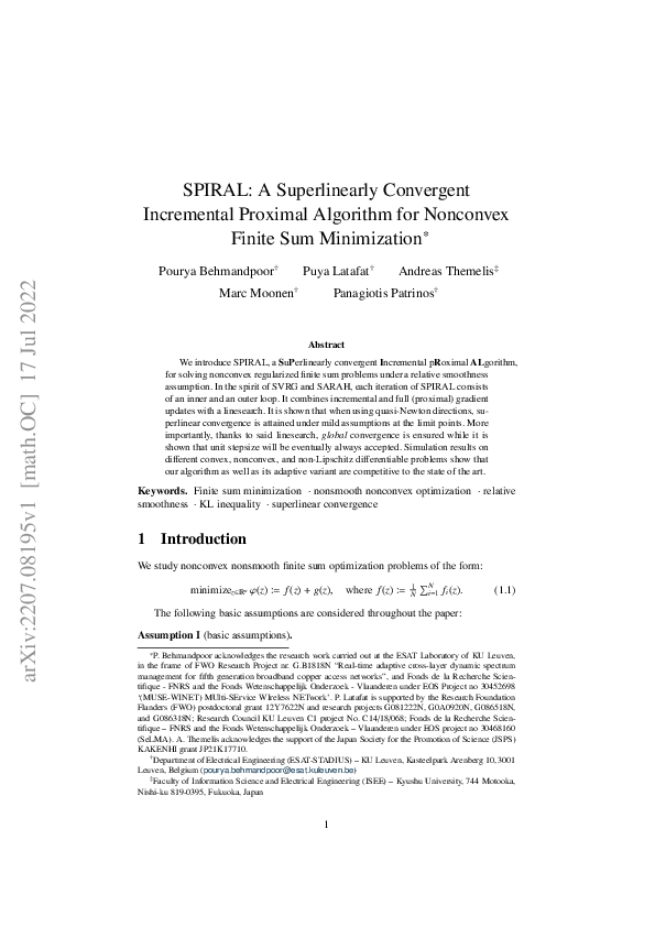 Pdf Spiral A Superlinearly Convergent Incremental Proximal Algorithm For Nonconvex Finite Sum