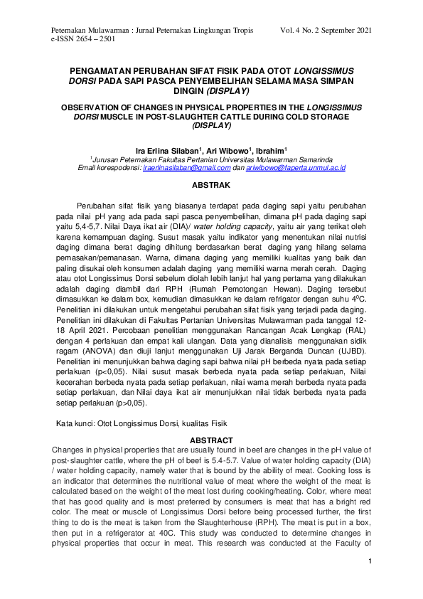 (PDF) Pengamatan Perubahan Sifat Fisik pada Otot Longissimus Dorsi pada ...