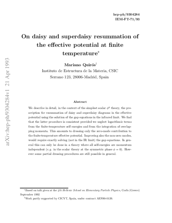 (PDF) On Daisy and Superdaisy Resummation of the Effective Potential at ...