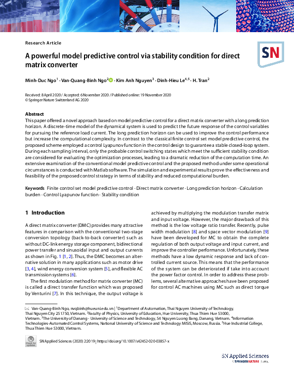 (PDF) A powerful model predictive control via stability condition for direct matrix converter