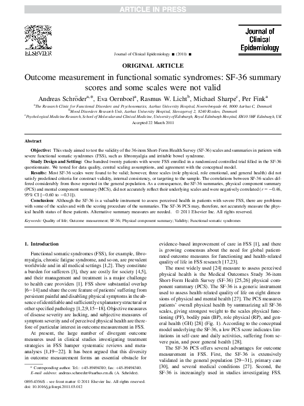 (PDF) Outcome measurement in functional somatic syndromes: SF-36 ...