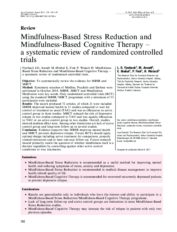 (PDF) Mindfulness-Based Stress Reduction and Mindfulness-Based ...
