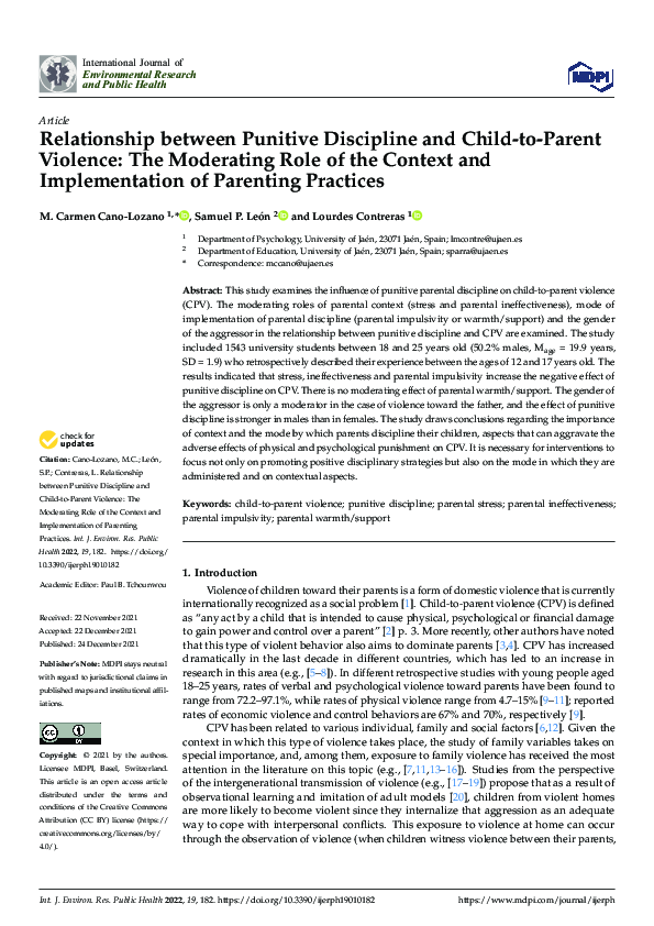 (PDF) Relationship between Punitive Discipline and Child-to-Parent Violence: The Moderating Role ...