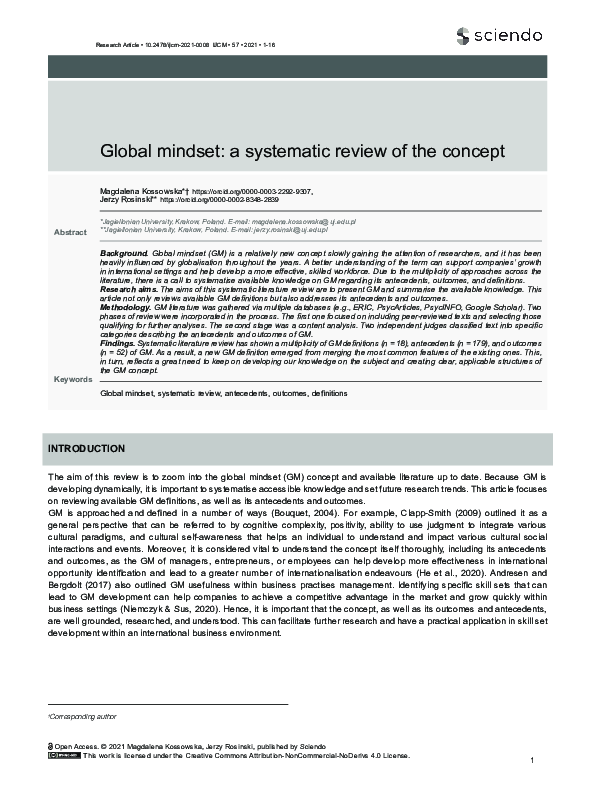 (PDF) Global mindset: a systematic review of the concept