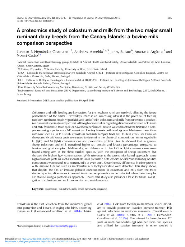 (PDF) A proteomics study of colostrum and milk from the two major small ...