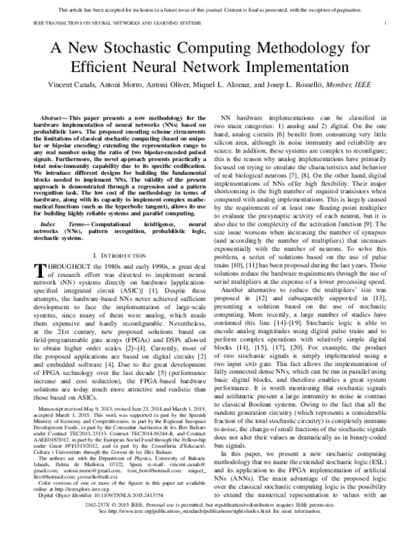 (PDF) A New Stochastic Computing Methodology for Efficient Neural ...