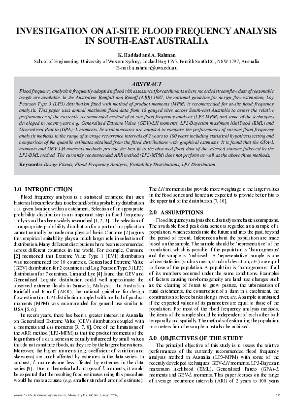 Pdf Investigation On At Site Flood Frequency Analysis In South East