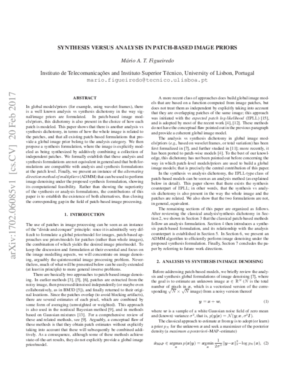 (PDF) Synthesis versus analysis in patch-based image priors
