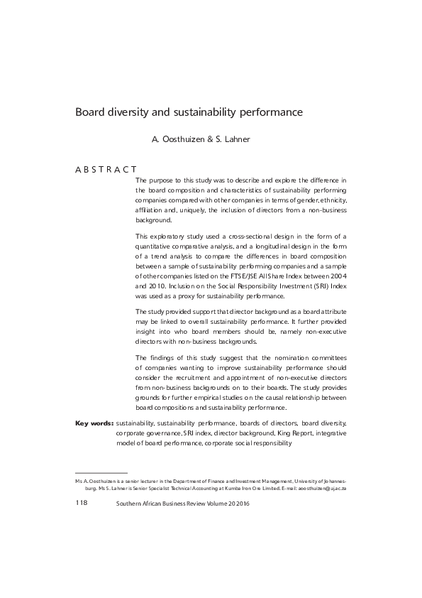 (PDF) Board diversity and sustainability performance