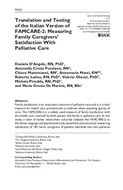 (PDF) Translation and Testing of the Italian Version of FAMCARE-2 ...