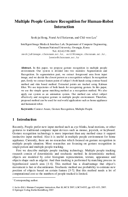 (PDF) Multiple People Gesture Recognition for Human-Robot Interaction