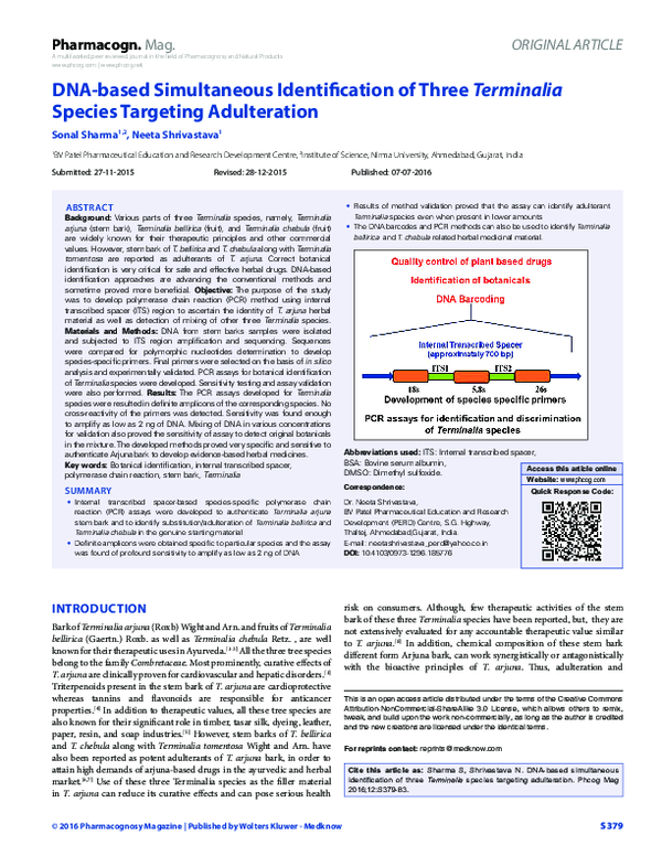 (PDF) DNA-based Simultaneous Identification of Three Terminalia Species Targeting Adulteration