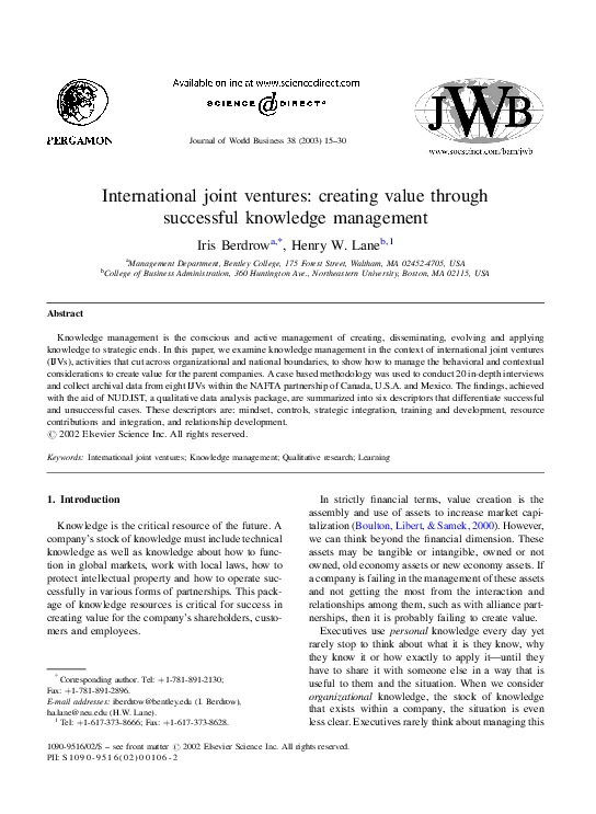 (PDF) International joint ventures: creating value through successful ...