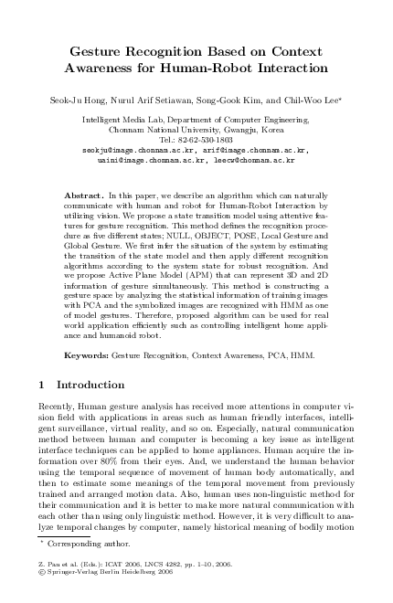 (PDF) Gesture Recognition Based on Context Awareness for Human-Robot Interaction | Nurul Arif ...