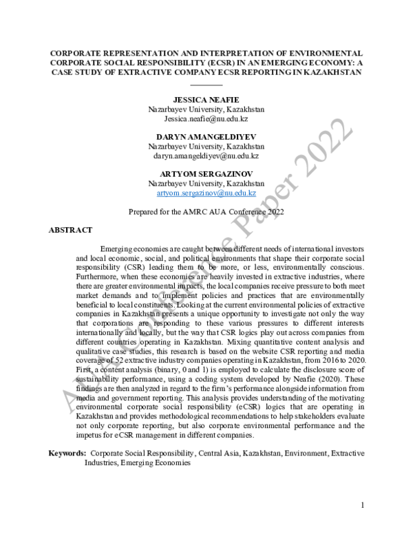 (PDF) Corporate Representation and Interpretation of Environmental ...