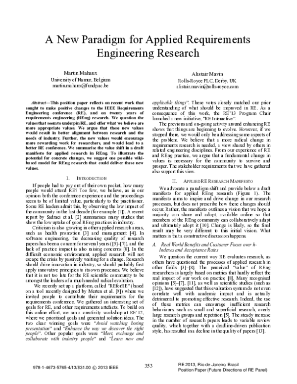 (PDF) A new paradigm for applied requirements engineering research