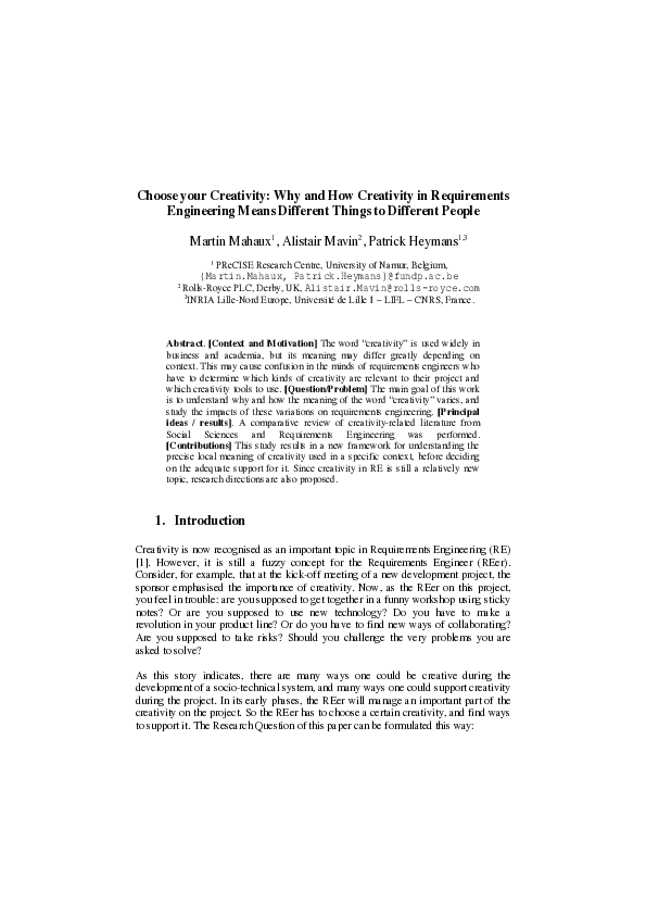 (PDF) Choose Your Creativity: Why and How Creativity in Requirements ...