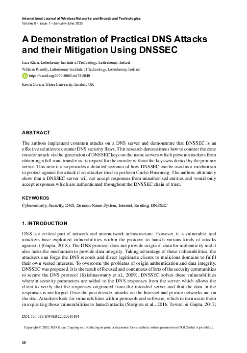 (PDF) A Demonstration of Practical DNS Attacks and their Mitigation Using DNSSEC