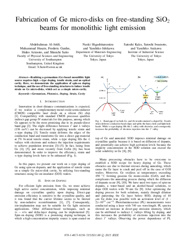 (PDF) Fabrication of Ge micro-disks on free-standing SiO2 beams for ...
