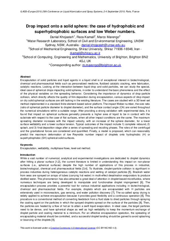 (PDF) Drop impact onto a solid sphere: the case of hydrophobic and ...