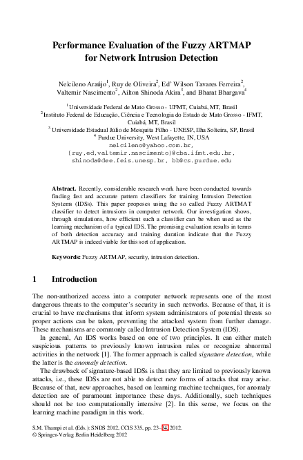 (PDF) Performance Evaluation of the Fuzzy ARTMAP for Network Intrusion Detection