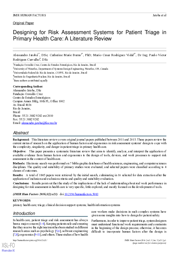 (PDF) Designing for Risk Assessment Systems for Patient Triage in ...
