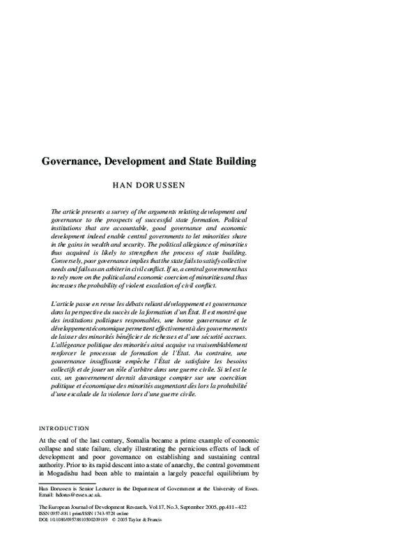 (PDF) Governance, Development and State Building