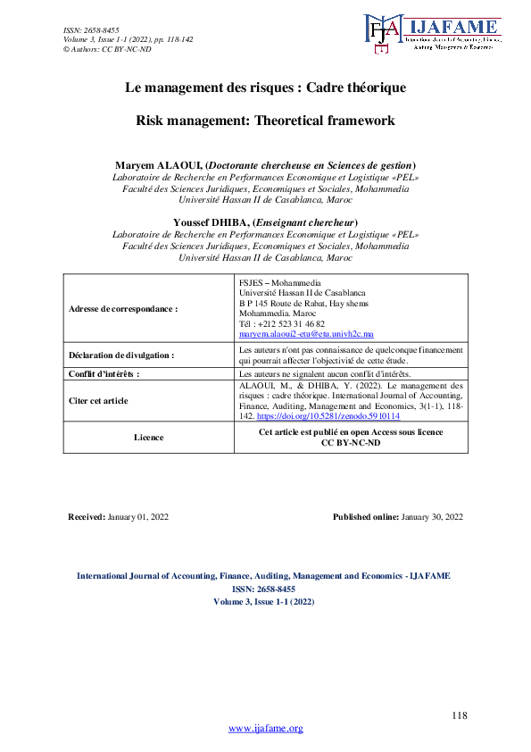 (PDF) Le management des risques Cadre theorique