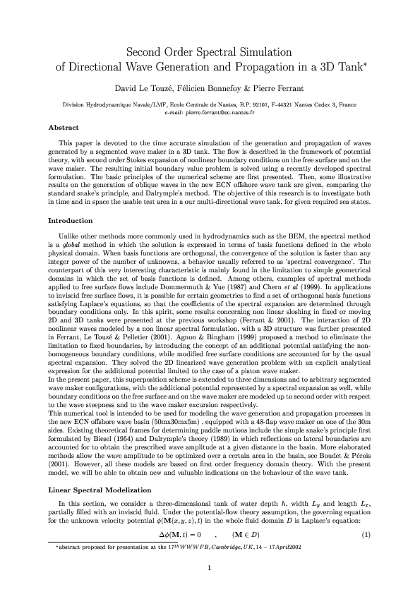 (PDF) Second-order spectral simulation of directional wave generation and propagation in a 3d ...