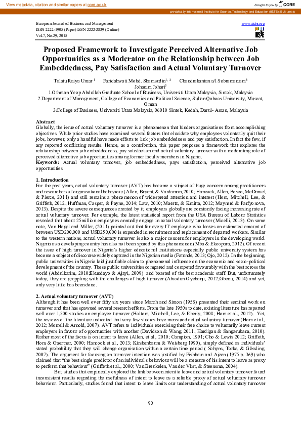 (PDF) Proposed Framework to Investigate Perceived Alternative Job Opportunities as a Moderator ...