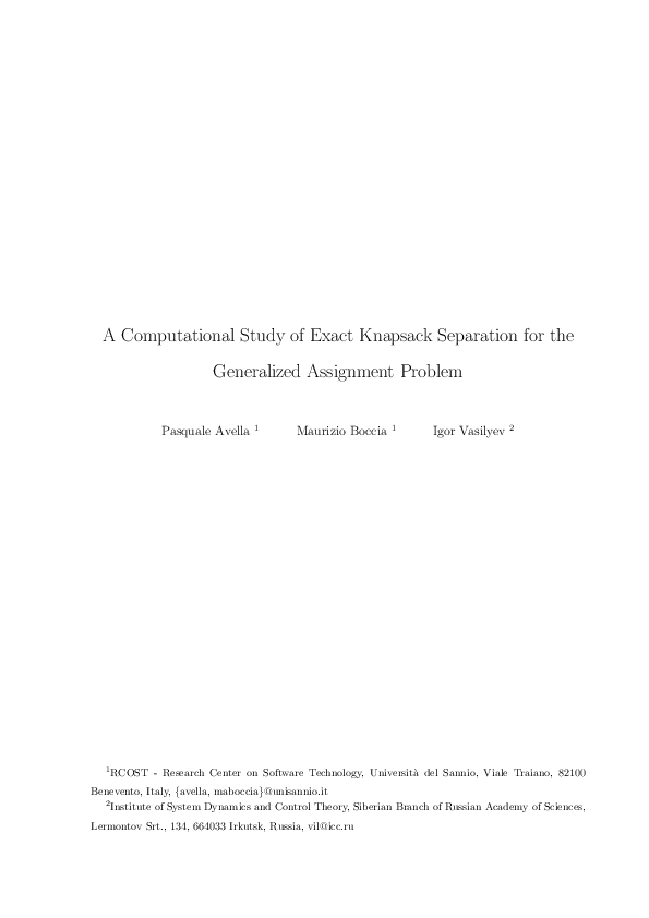 (PDF) A computational study of exact knapsack separation for the generalized assignment problem ...