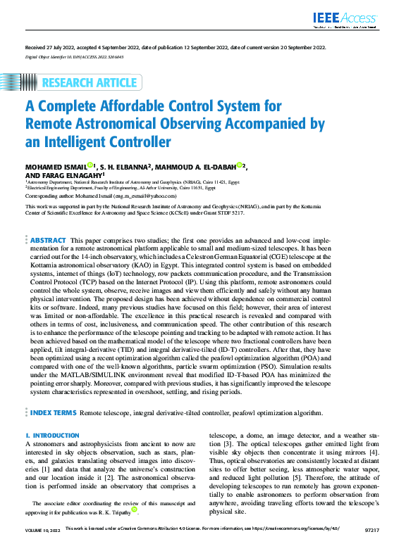 (PDF) A Complete Affordable Control System for Remote Astronomical ...