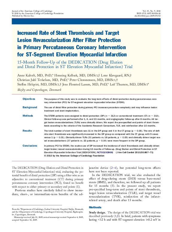 (PDF) Increased Rate of Stent Thrombosis and Target Lesion ...