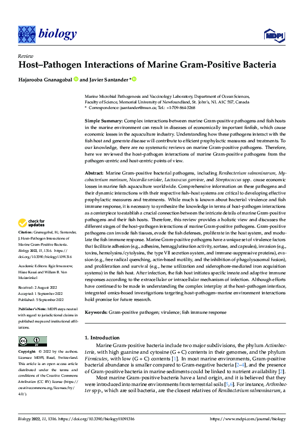 (PDF) Host–Pathogen Interactions of Marine Gram-Positive Bacteria