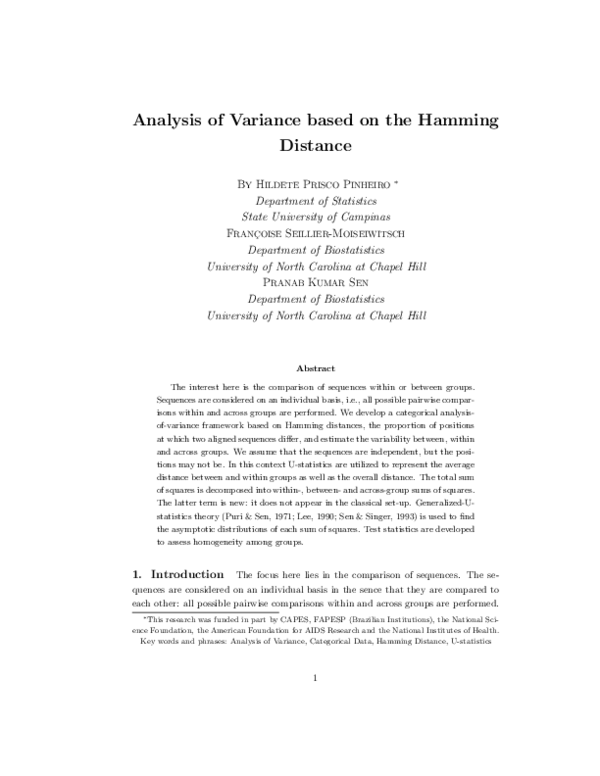 (PDF) Analysis of variance based on the hamming distance