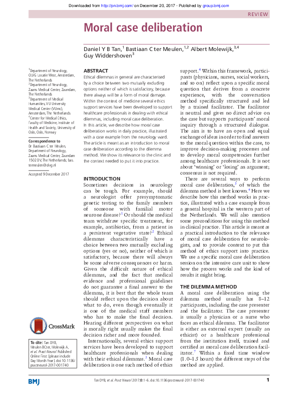 (PDF) Moral case deliberation