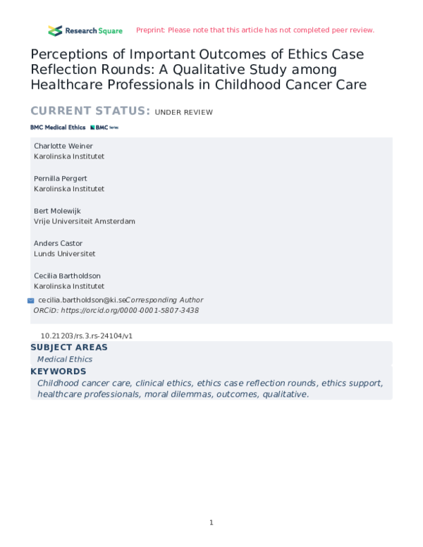 (PDF) Perceptions of Important Outcomes of Ethics Case Reflection Rounds: A Qualitative Study ...