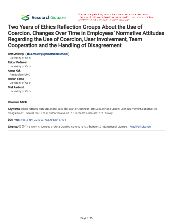 (PDF) Two Years of Ethics Reflection Groups About the Use of Coercion ...