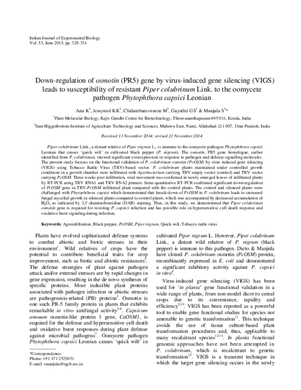 (PDF) Down-regulation of osmotin (PR5) gene by virus-induced gene ...