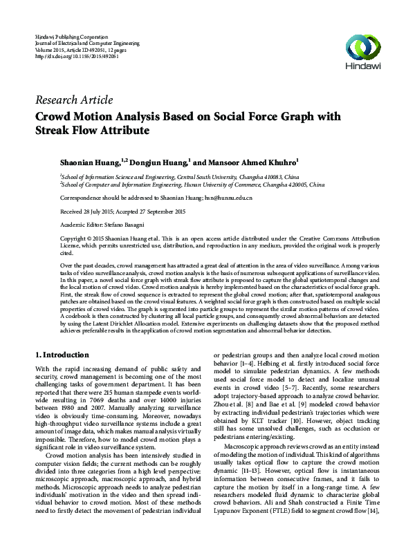 (PDF) Crowd Motion Analysis Based on Social Force Graph with Streak Flow Attribute